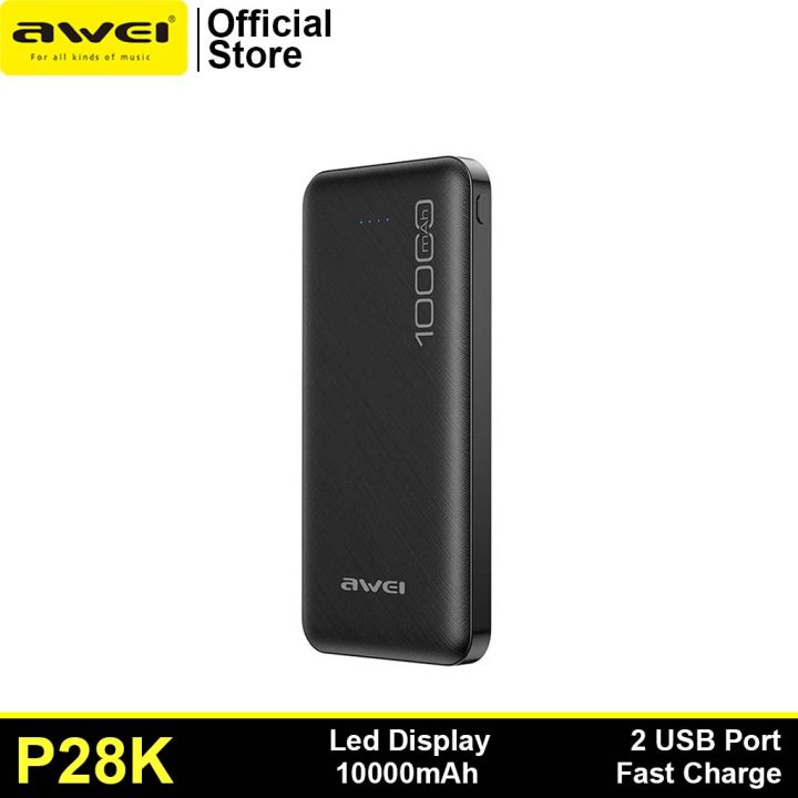 Awei P28K 10000mAh Portable Slim Powerbank 2.1A Fast Charge Dual-USB ...