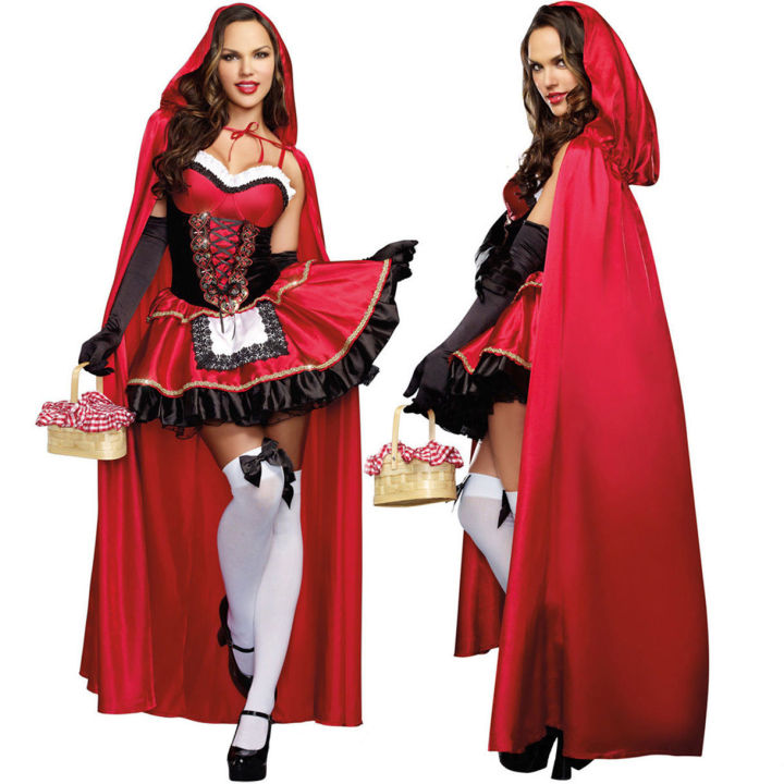 Women Little Red Riding Hood Costume Adult Halloween Party Dresses Large Size Cosplay Uniform ...