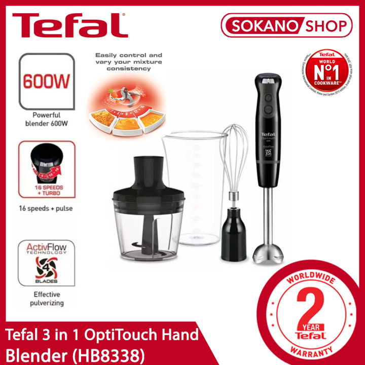Tefal 3 in 1 OptiTouch Hand Blender + 500ml Mini Chopper + Multi-Wire Whisk + 800ml Beaker ...