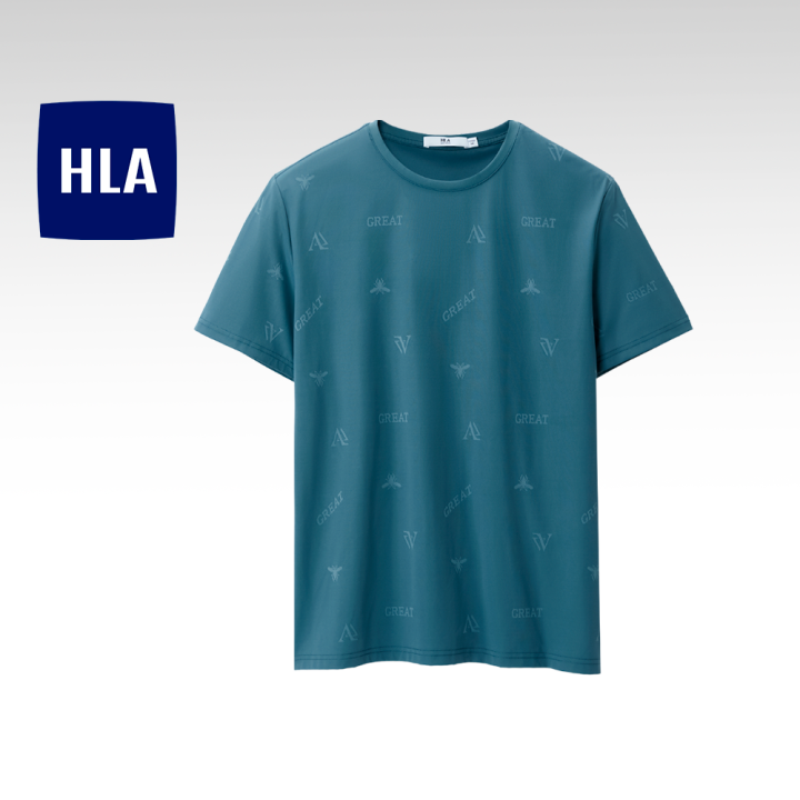 HLA Six Dimensional Stretch Full Letter Printing Short Sleeve T-Shirt ...