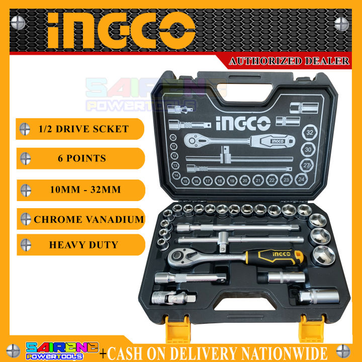 25pcs 1/2 drive INGCO professional tools 6 points heavy duty socket set ...