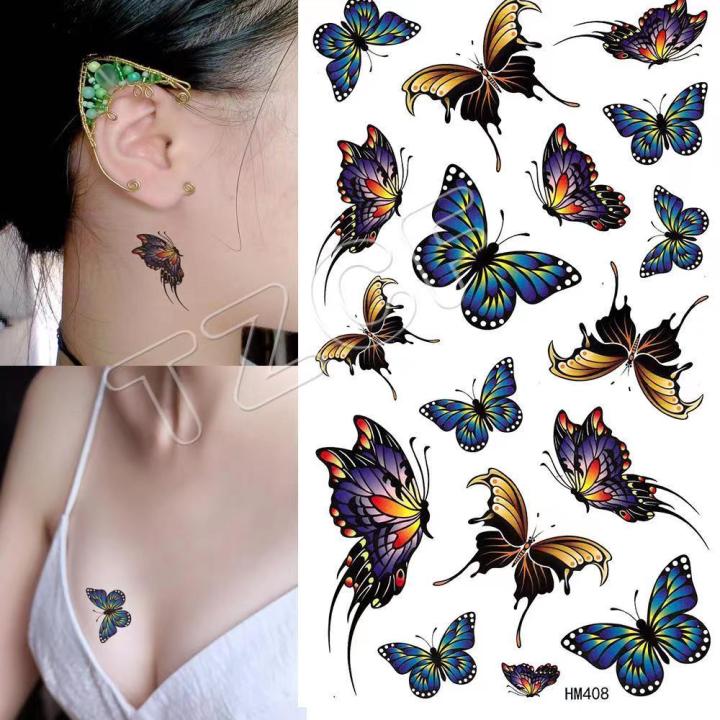 (1 set of 17 butterflies) temporary tattoo stickers waterproof lasting ...