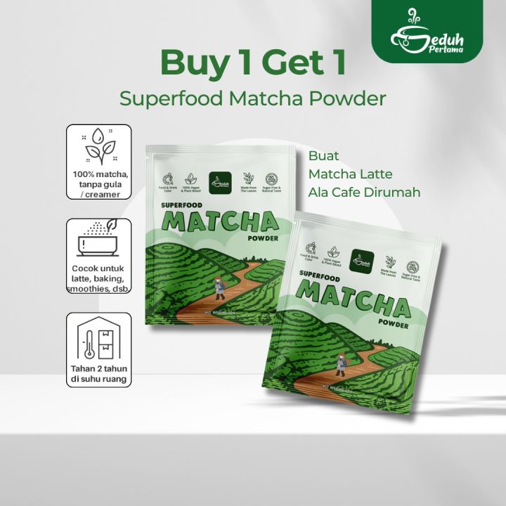 BUY 1 GET 1 Superfood Matcha Powder Original 100% Tanpa Gula & Creamer ...