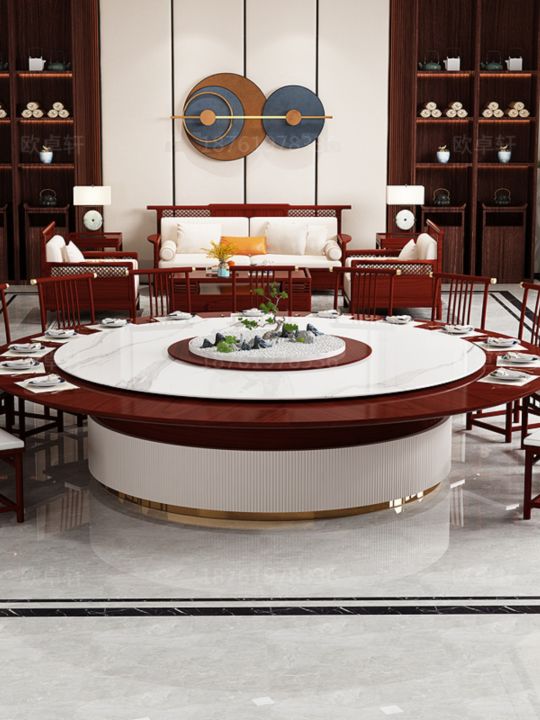 Hotel electric dining table big round table black and white slate ...