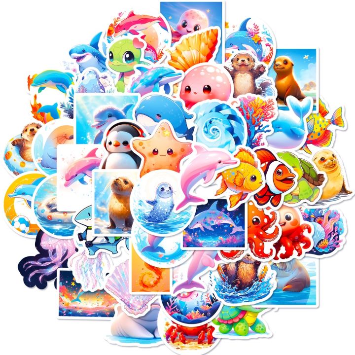 50PCS Cute Cartoon Marine Animal Sharks Waterproof Graffiti Stickers ...