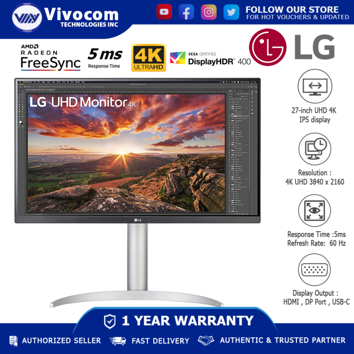 LG UltraFine 4K Monitor 27UP850-W 27 Inch UHD (3840 x 2160) IPS DCI-P3 ...