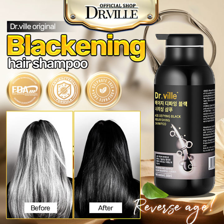 Dr.Ville Black Hair Shampoo Natural Grey Hair To Black Permanent Anti ...