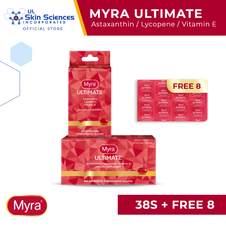 Myra Ultimate with Astaxanthin 38 Capsules + FREE Myra Ultimate 8 Capsules | Lazada PH