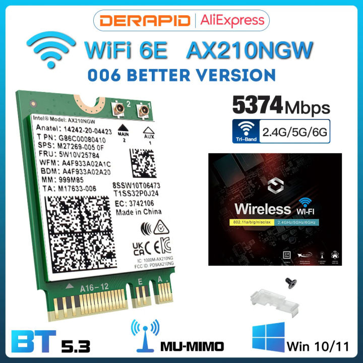 WiFi 6E 5374เมตร AX210 M.2 WiFi การ์ดบลูทูธ5.3 Wi-Fi 6E อะแดปเตอร์ ...