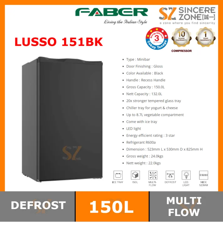 [FOR KLANG VALLEY ONLY] Faber LUSSO 151BK 150L Single Door Refrigerator ...