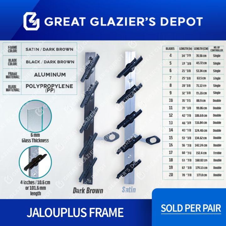 Jalouplus Jalousie Frame 4 Blades - 10 Blades for Louver Window 1 Pair ...