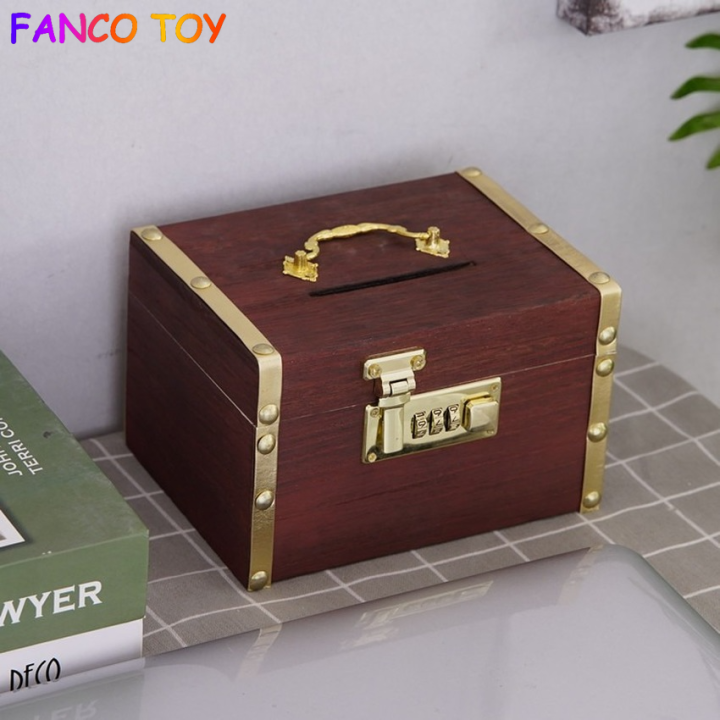 Vintage Treasure Storage Coin Money Saving Box Wooden Piggy Bank ...