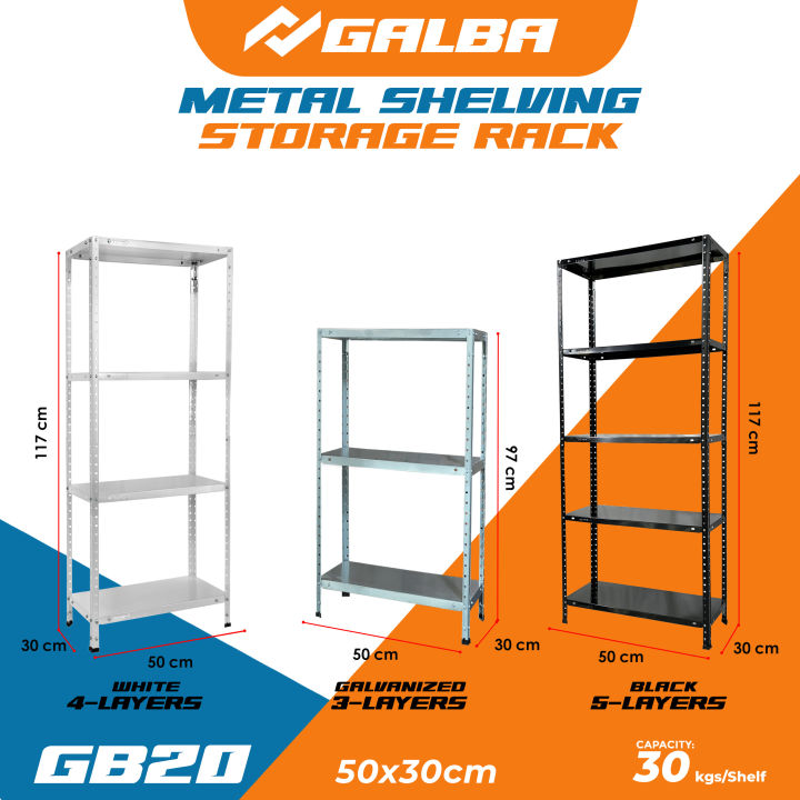 GB20 Metal Storage Shelves 3, 4 and 5 Layers Adjustable Steel Rack White/Black (50x30x117CM ...