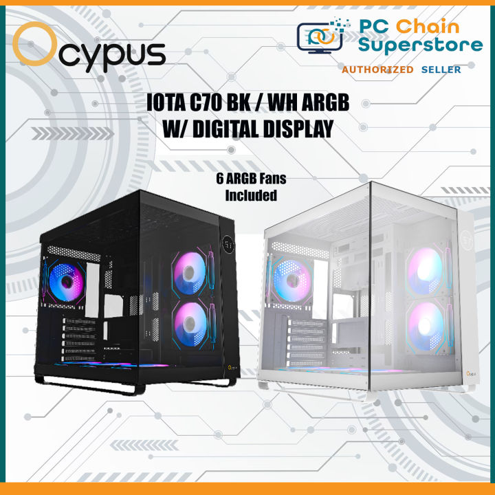 Ocypus Iota C70 BK/ WH Mid-Tower ATX Casing w/ Digital Display / 6 ARGB ...