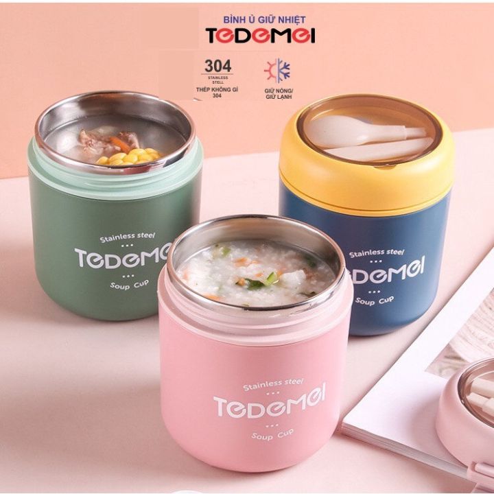 Bình ủ cháo giữ nhiệt 780ml, cốc đựng canh, ủ cháo Tedemei chất liệu Inox 304, có kèm theo muỗng ...