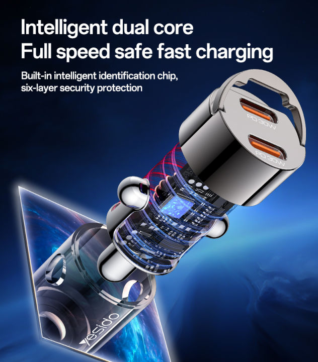 Yesido Y69 30W Super-Fast Car Charger Dual USB-C port Aluminium Alloy ...