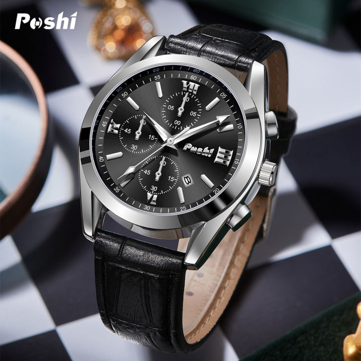 Original POSHI Top Men's Brand Watches Luxury Classic Casual Leather ...