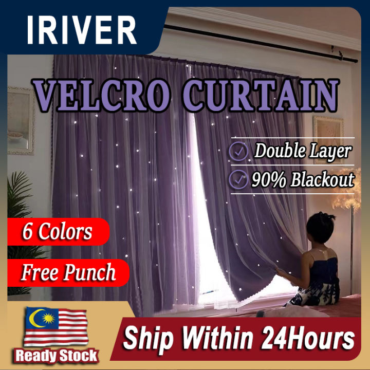【READY STOCK in Kuala Lumpur】Hollow Star Double Layer blackout Velcro ...