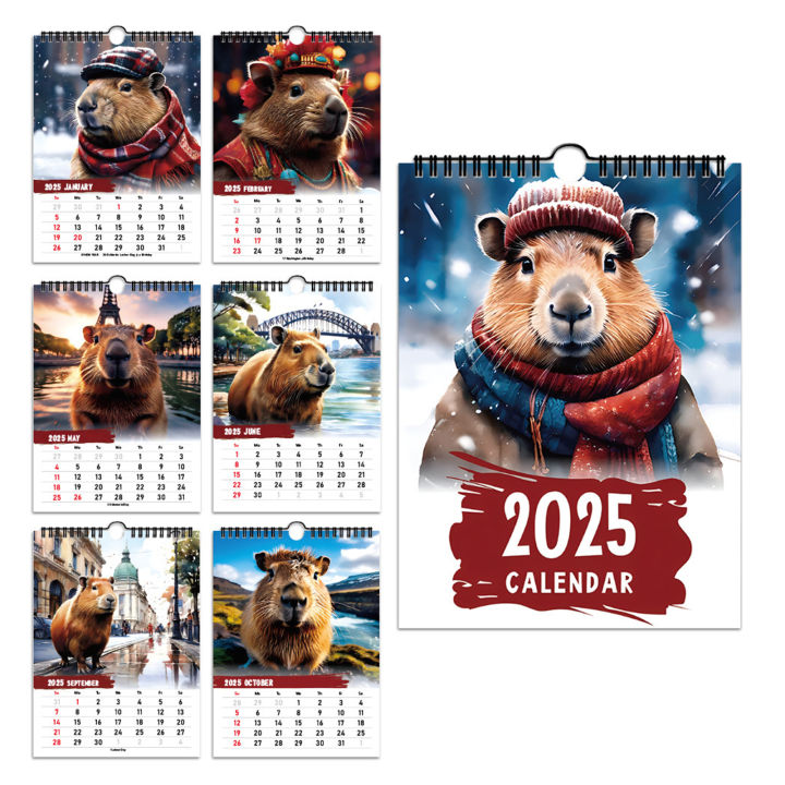 Primaw Fun Calendar 2025 Wall Calendar 2025 Capybara World Tour Wall ...