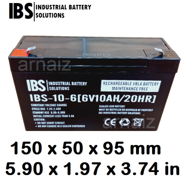 IBS 6V 10Ah SLA Rechargeable Battery IBS-10-6 Valve Regulated Sealed ...
