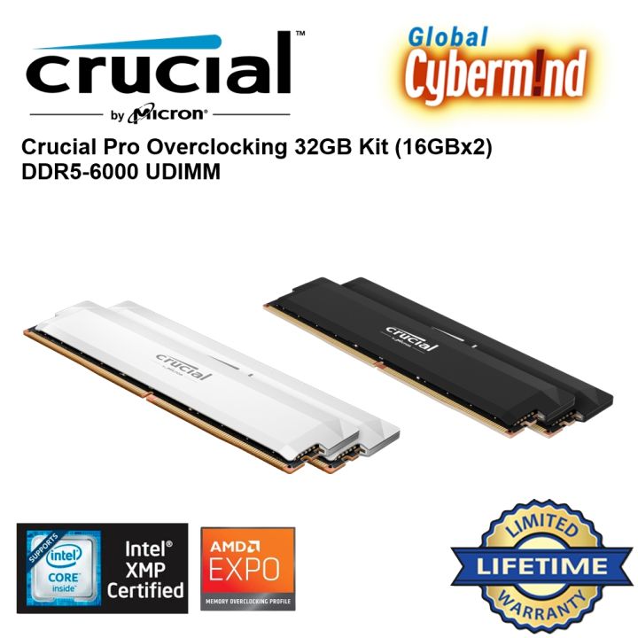 Crucial Pro Overclocking 32GB Kit (16GBx2) DDR5-6000 UDIMM Black ...
