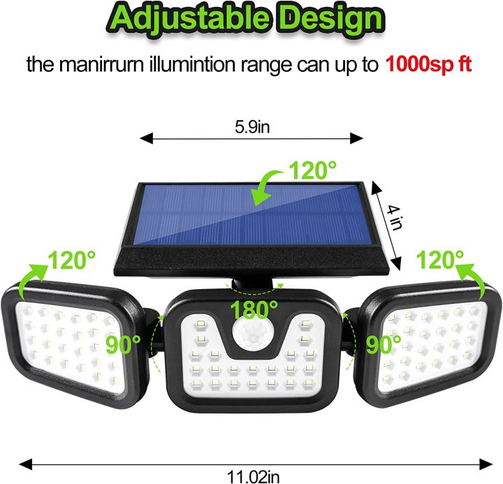 New SPLIT SOLAR Wall Light FL-1725A Outdoor 3 Head Motion Sensor ...