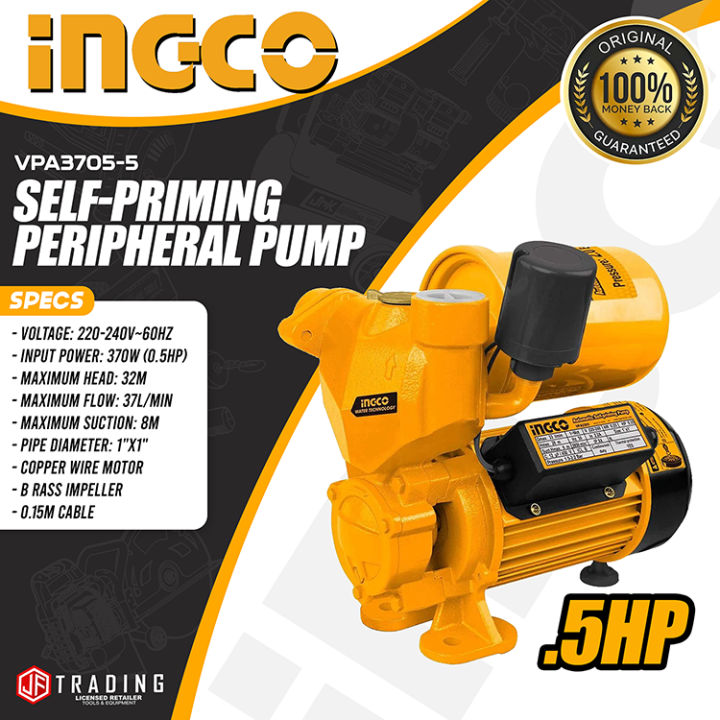 INGCO SELF-PRIMING PERIPHERAL PUMP 370W (0.5HP) VPA3705-5 HD & HIGH ...