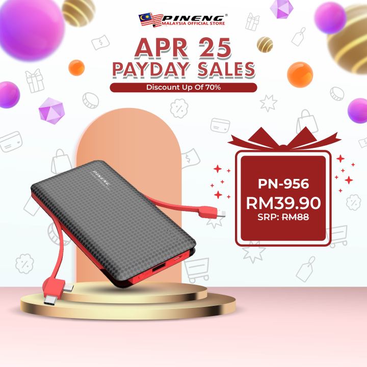 Pineng PN-956 10000mAh Powerbank W/ Built-In Micro USB/Lightning/Type-C ...