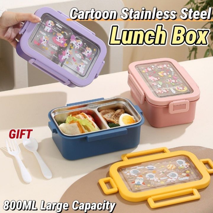 Cartoon Lunch Box Stainless Steel Compartment Bento Box Microwave ...