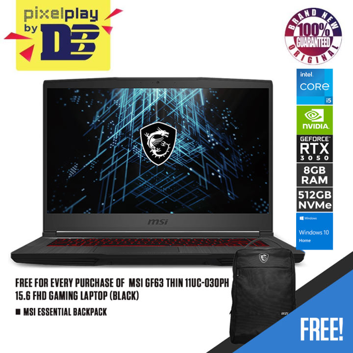 MSI GF63 Thin 11UC-030PH 15.6 FHD Gaming Laptop (Black) + MSI Essential ...