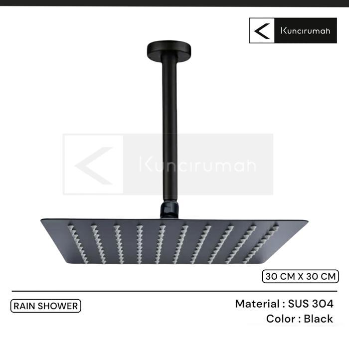 KEPALA SHOWER HITAM RAIN SHOWER PLAFON 30CM X 30CM BLACK MATTE | Lazada ...