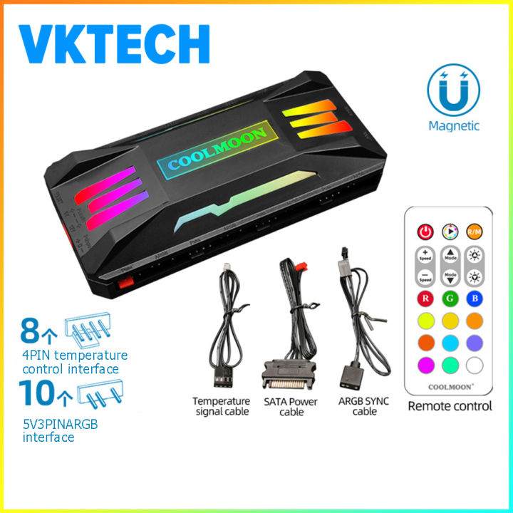 [Vktech] COOLMOON RGB Controller 4Pin PWM 5V 3Pin ARGB Fan PC Case ...