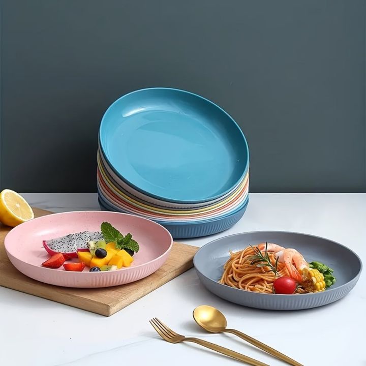 1pc Unbreakable Wheat Straw Plates Round Dinner Plates Unbreakable Deep ...