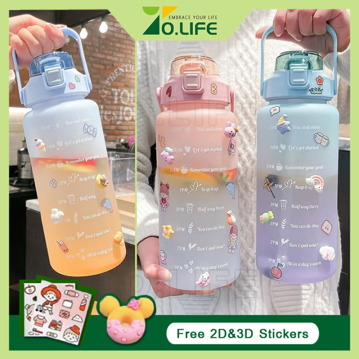 2 LITERS PASTEL Motivational Water Bottle with Time Marker 2D&3D ...