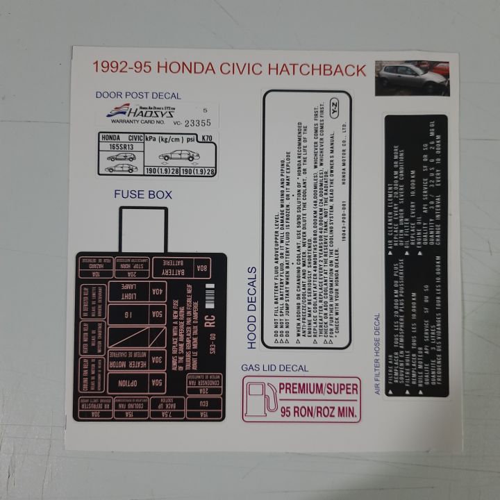 1992-95 HONDA CIVIC HATCHBACK STICKER | Lazada PH