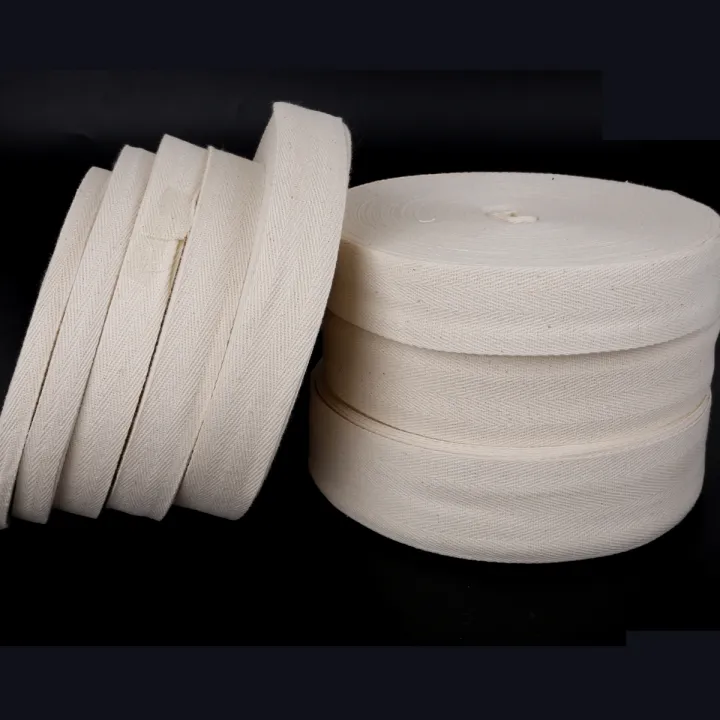 5yards 1-5cm Ivory/White Single Herringbone Tape Ribbons Cotton Woven ...