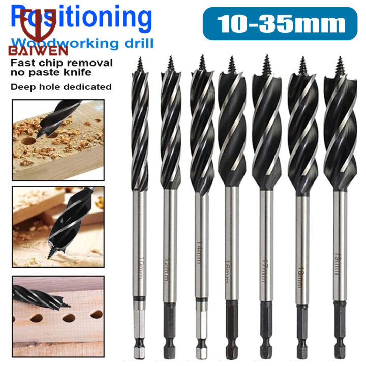 BAI WEN 10-35mm Auger Bit 4 Slot 4 Flute Auger Boring Drill Bit 1/4 ...