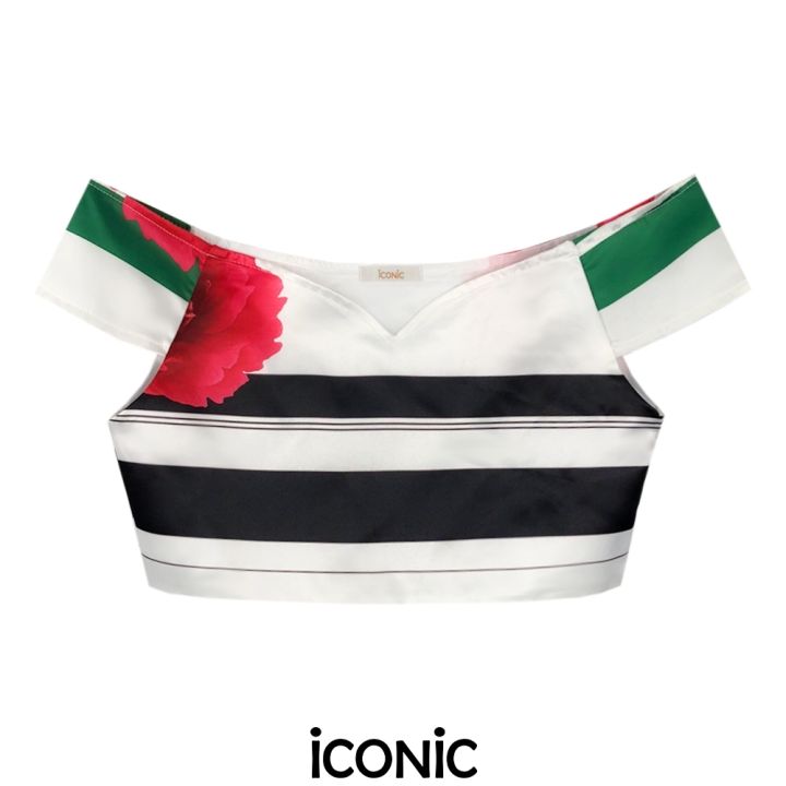 iCONiC PINK STRIP CROP TOP #6192 เสื้อผญ เสื้อสั้น ยาว30cm ผ้าไหม ลาย ...