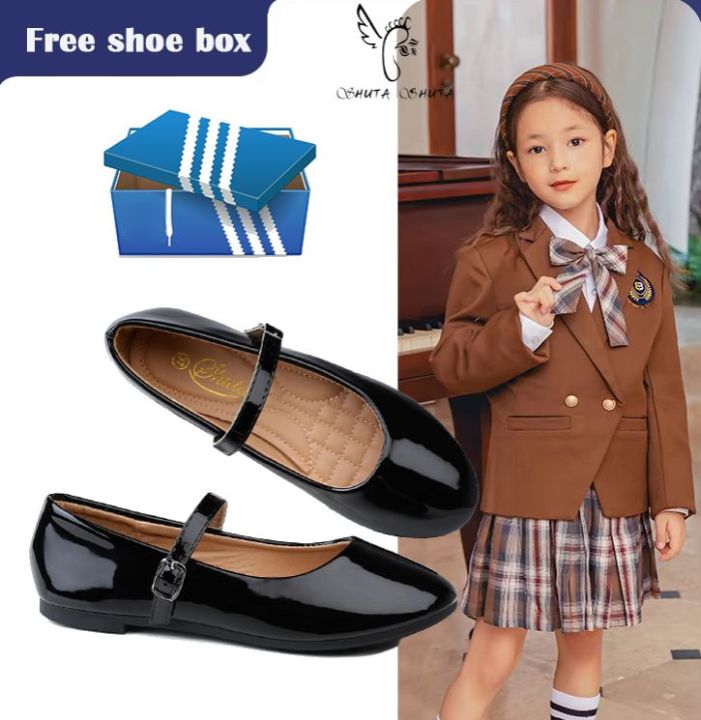 SHUTA-101 Fashion Black Leather Shoes for Girls School Shoes Glossy ...