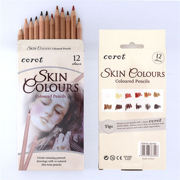 AICRANE 12Pcs Soft Color Pencil Set Wood Skin Color Pastel Charcoal ...