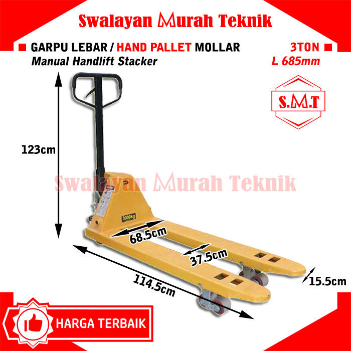 MOLLAR Hand Pallet 3 Ton Garpu 685mm Lebar Manual Handlift Stacker 3Ton ...