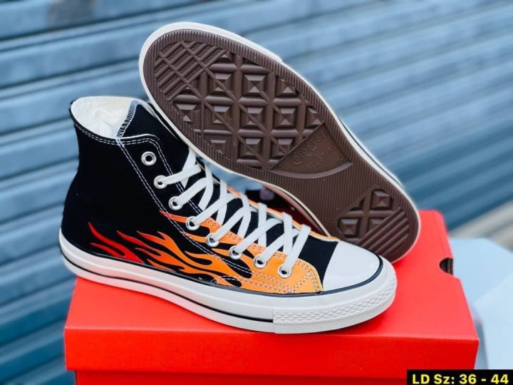 Sale 50%» Converse All Star Chuck Taylor70 Flame (size37 -44) ดำ หุ้มข้อ ลายไฟ | Lazada.co.th