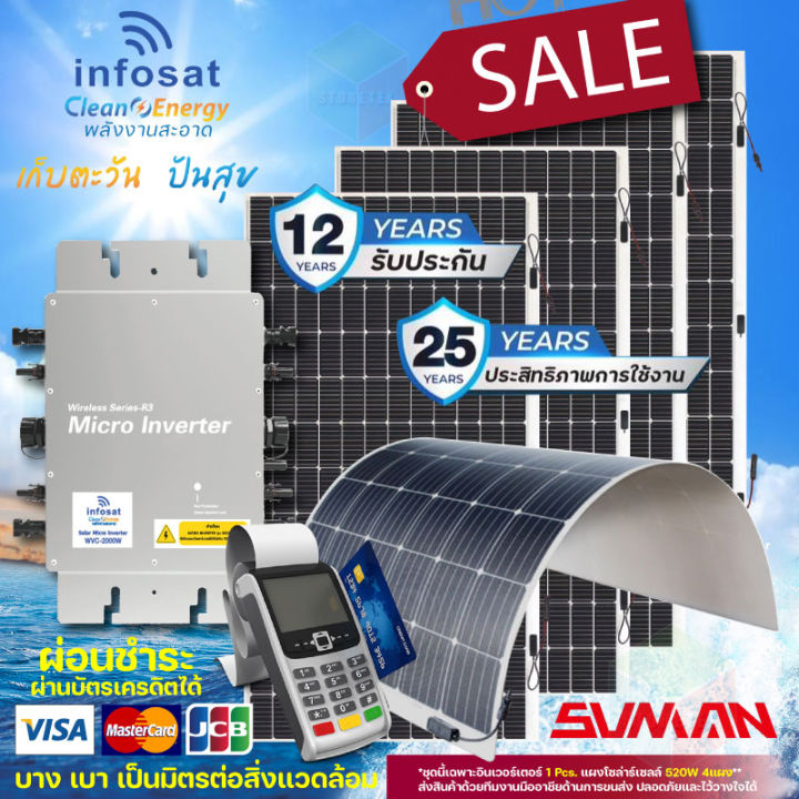 Infosat Micro Inverter 2000W พร้อมแผงโซลาร์เซลล์ Flexible Solar 520W 4 ...
