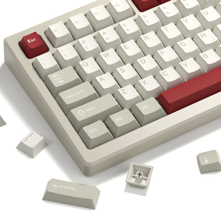 【Latest Style】 138 Keys Retro White Grey Red PBT Keycap Double Cherry ...