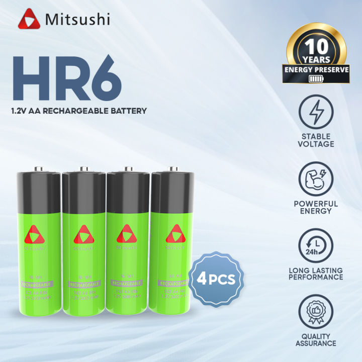 Rechargeable Battery Mitsushi HR6 1.2V 4pcs 2600mAh AA Lithium ion Li-ion Battery | Lazada PH