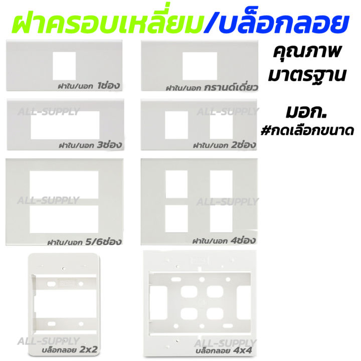 มอก ฝาครอบเหลี่ยมไฟฟ้า 2x4 4x4 ขาว ดำ เลือก1 10 80อัน 1 2 3 4 5 6