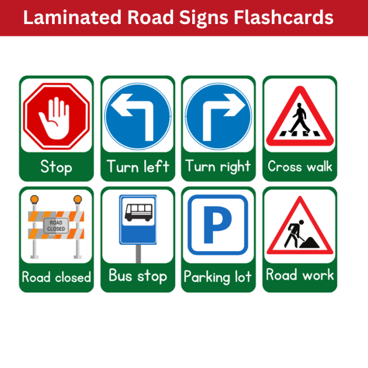 Laminated Road Signs Flashcards for Kids, Learners and Educators ...