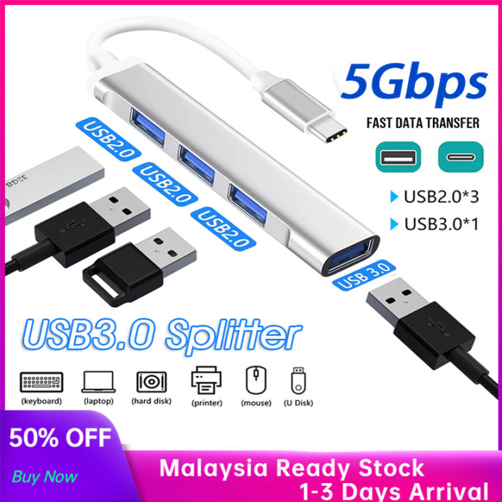 USB 3.0 HUB USB Splitter 5Gbps SuperSpeed OTG Extension 4-in-1 USB Type ...