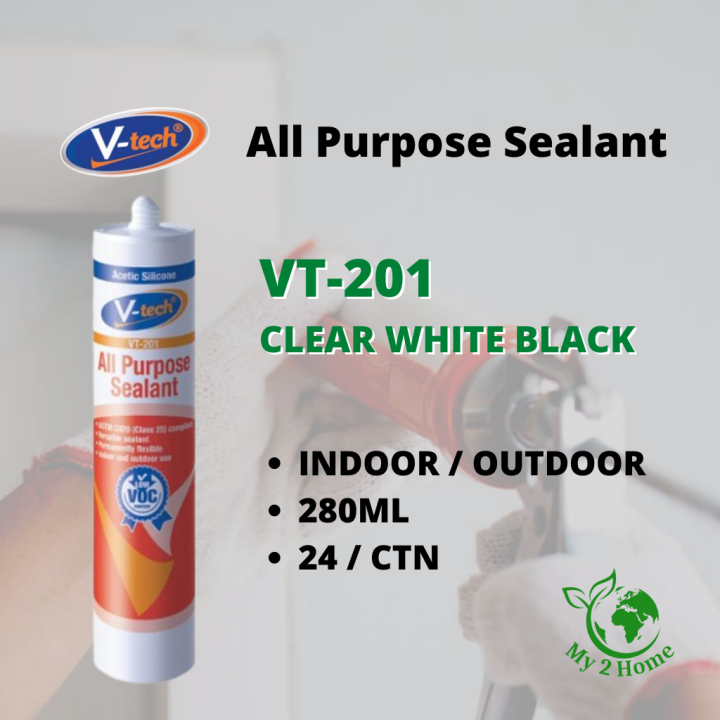 V-Tech VT-201 All Purpose Silicone Sealant 201 Clear/ White/ Black ...