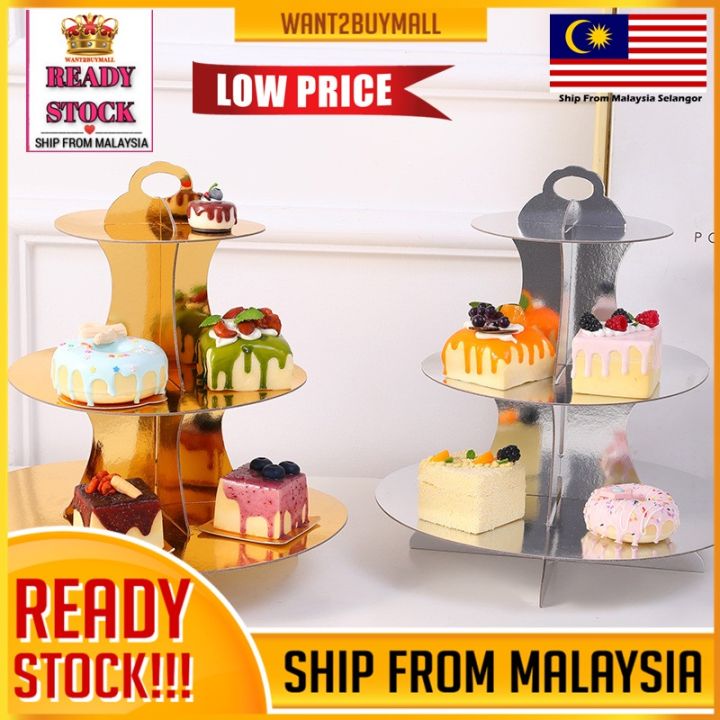 🇲🇾 🏆 3 Tier Gold Cupcake Cake Cookie Plate Display Round Stand Holder Dessert Tray Kek 3 Tingkat ...